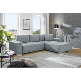 Jockenh&ouml;fer Ecksofa JOCKENH&Ouml;FER GRUPPE "Luciano L-Form, B: 282 cm", grau, B:282cm T:100cm, Korpus: 95% Polyester, 5% Nylon;Kissen: 95% Polyester, 5% Nylon, Sofas, Ecksofa, mit Bettfunktion, Bettkasten, induktive Ladestation & USB-Anschluss