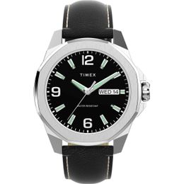 Quarzuhr Timex "ESSEX", schwarz, Armbanduhren, Herren, Quarzuhr, Armbanduhr, Herrenuhr,Lederarmband,Datum, Leuchtzeiger