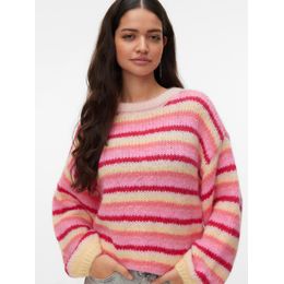 V&eacute;ro Moda Strickpullover VERO MODA "VMMAYBE STRIPE LS O-NECK PULLOVER NOOS", Damen, Gr. XS, chintz rose stripes:with golden haze, pink cosmos, coral paradise, jazzy, Strick, Obermaterial: 100% Polyester, geringelt, gestreift, loose fit normal, Rundhals, weit Strickb&uuml;ndchen, Pullover Strickpullover, Kunstfaser, loose fit