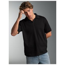 Poloshirt TRIGEMA "TRIGEMA Poloshirt DELUXE ohne Knopfleiste", Herren, Gr. L, schwarz, Single Jersey, 100% Baumwolle, Basic, ohne Ausschnitt, Shirts Poloshirt