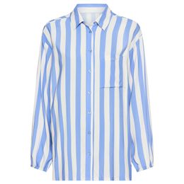 Pyjamaoberteil s.Oliver, Damen, Gr. 40, blau gestreift, Web, Obermaterial: 100% Viskose, gestreift, h&uuml;ftlang, V-Ausschnitt, elastischer Bund mit innenliegendem Gummizug, Shirts Pyjamaoberteil, mit breiten Streifen