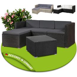 Juskys Polyrattan Lounge Punta Cana M schwarz f&uuml;r 3-4 Personen &ndash; Sofa, Tisch & Hocker
