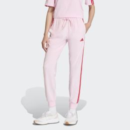 Sporthose adidas Sportswear "ESSENTIALS 3-STREIFEN", Damen, Gr. XL, N-Gr, clear pink, pure ruby, normal, gr., Obermaterial: 93% Baumwolle, 7% Elasthan, Hosen Sporthose, L&auml;ssig geschnitten, hoher Bund, schmal zulaufende Beinform, Topseller