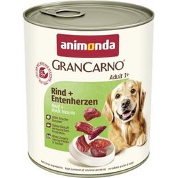animonda GranCarno Original Nassfutter Hund Adult, Rind und Entenherzen 12x800 g