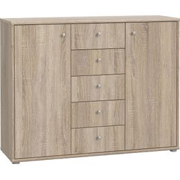 Kommode FORTE "Tempra, Kommode, 2 T&uuml;ren, 5 Schubk&auml;sten, viel Stauraum", braun (sonoma eiche), B:108,8cm H:85,5cm T:34,8cm, Dekorfolie, FSC-zertifizierter Holzwerkstoff, Sideboards, Kommode, Breite 108,8 cm