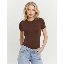 Kurzarmbody Tally Weijl "SBOCOCOSYT", Damen, Gr. S, N-Gr, rocky road, Jersey, Obermaterial: 100% Baumwolle, unifarben, figurbetont, Rundhals, Bodys Kurzarmbody, Baumwollmischung, Basic, eng anliegend