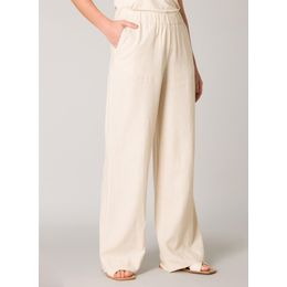 Leinenhose Base Level "Yul", Damen, Gr. 44, N-Gr, beige (light beige), Web, Obermaterial: 55% Leinen, 45% Viskose, unifarben, l&auml;ssig geschnitten lang, Hosen Leinenhose, Sommerhose mit elastischem Bund, Topseller