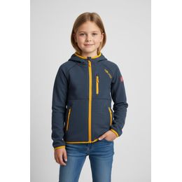 Fleecejacke Trollkids "KIDS SANDEFJORD JACKET", Kinder, Gr. 98, bunt (mystic blau, golden gelb), Obermaterial: 100% Polyester, Jacken Fleecejacke, Topseller