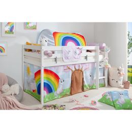 Ticaa Hochbett "Einhorn Rainbow" inkl. Zubeh&ouml;r Kiefer wei&szlig;