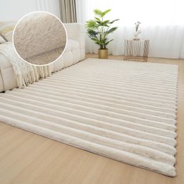 Teppich OTTO HOME "Melanie, Kunstfellteppich, besonders weich, Hoch-Tief-Effekt" Gr. 2, beige (natur), B:70cm H:28mm L:140cm, Kunstfaser, Teppiche, Teppich, Kaninchenfell Optik, Wohnzimmer, Schlafzimmer, auch als L&auml;ufer