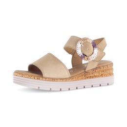 Keilsandalette Gabor "GENUA", Damen, Gr. 37, beige (sand), Ziegenveloursleder, unifarben, Schuhe Keilsandalette, Sommerschuh, Riemchensandale, Komfortschuh in Weite G (=weit)