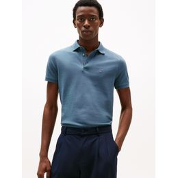 Poloshirt Tommy Hilfiger "1985 SLIM POLO mit Piqu&eacute;-Struktur und Stickerei", Herren, Gr. XL, blau (aegean sea), Piqu&eacute;, Obermaterial: 96% Baumwolle, 4% Elasthan, Basic, slim fit, eingesetzt B&uuml;ndchen, Shirts Poloshirt, meliert, casual, slim fit, Baumwollmix, Polokragen