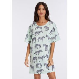 Sleepshirt Vivance Dreams, Damen, Gr. 36/38, N-Gr, gr&uuml;n (mint, gemustert), Single Jersey, Obermaterial: 60% Baumwolle, 40% Polyester, loose fit kurz, Rundhals, angeschnitten, Kleider Sleepshirt, mt Animal Alloverprint