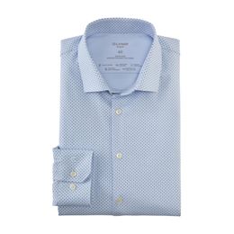 Businesshemd OLYMP "No. Six super slim", Herren, Gr. 37, N-Gr, blau (bleu), Web, Obermaterial: 64% Baumwolle, 27% Polyester, 9% Elasthan, k&ouml;rpernah, 2-Knopf-Manschette, Hemden Businesshemd, mit Minimalprint