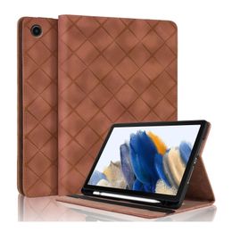 Wigento F&uuml;r Samsung Galaxy Tab A9 Plus Rhombus Muster Kunstleder Tasche Braun
