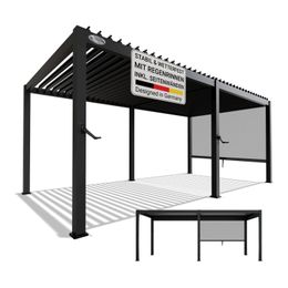 Juskys Lamellendach Tahiti 3x5,9 m inkl. Seitenwand 3 m - Stahl Pergola - Terrassen&uuml;berdachung stabil - Anthrazit