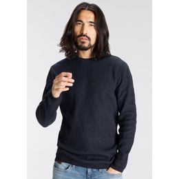 Strickpullover Bruno Banani, Herren, Gr. 3XL (64/66), blau (navy), Feinstrick, Obermaterial: 50% Baumwolle, 50% Polyacryl, Basic schmal, Rundhals, B&uuml;ndchen, Pullover Strickpullover, gewaschene Optik