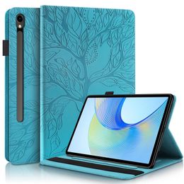 Wigento F&uuml;r Samsung Galaxy Tab S10 FE Plus Kunstleder Baum Design Tasche Blau