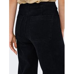 High-waist-Jeans Only "ONLMADELINE HW WD POCKET DNM GUA554 NOOS", Damen, Gr. S, L&auml;nge 32, schwarz denim, Denim/Jeans, Obermaterial: 74% Baumwolle, 25% Polyester, 1% Elasthan, unifarben, lang, Jeans High-waist-Jeans, Baumwollmischung
