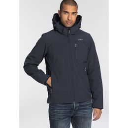 Softshelljacke CMP, Herren, Gr. 52, blau (b.blau, ice), Softshell, Obermaterial: 96% Polyester, 4% Elasthan. Futter: 100% Polyester. Innenseite: 100% Polyester, taillenbedeckt, hoch geschlossener Ausschnitt, angesetztes B&uuml;ndchen mit Windstopper, Jacken Softshelljacke, Wasserabweisend & Winddicht & Atmungsaktiv, &Uuml;bergangsjacke