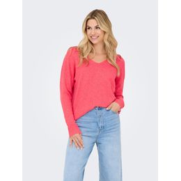V-Ausschnitt-Pullover Only "ONLRICA LIFE L/S V-NECK PULLO KNT NOOS", Damen, Gr. XL, sun kissed coral detail:melange, Strick, Obermaterial: 93% Polyester, 4% Nylon, 3% Elasthan, meliert, regular fit normal, V-Ausschnitt, Rippstrickb&uuml;ndchen, Pullover V-Ausschnitt-Pullover, Materialmix, regular fit