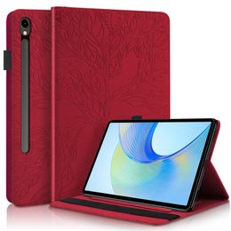 Wigento F&uuml;r Samsung Galaxy Tab S10 FE Plus Kunstleder Baum Design Tasche Rot