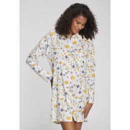 Nachthemd Vivance Dreams, Damen, Gr. 44/46, N-Gr, wei&szlig;, gelb, gebl&uuml;mt, Single Jersey, Obermaterial: 50% Baumwolle, 50% Viskose, gebl&uuml;mt, l&auml;ssig geschnitten ca. Mitte Oberschenkel, 1-Knopf-Manschette, Kleider Nachthemd, Mit sch&ouml;nem Muster