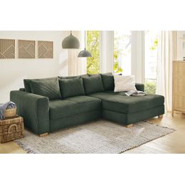 Jockenh&ouml;fer Ecksofa JOCKENH&Ouml;FER GRUPPE "Kampen L-Form, B: 288 cm", gr&uuml;n, B:288cm T:130cm, Korpus: 100% Polyester;Kissen: 100% Polyester, Sofas, Ecksofa, mit Bettfunktion, Bettkasten & Zierkissen, Federkern
