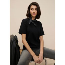 Oversize-Shirt Tamaris, Damen, Gr. 36/38, schwarz, Jersey, Obermaterial: 100% Baumwolle, Basic, weit Po-bedeckend, Rundhals, Shirts Oversize-Shirt, in Longform mit abgerundetem Saum