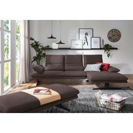 Ecksofa W.Schillig "broadway, Designsofa mit tollem Sitzkomfort", braun (mocca s37), B:291cm H:94cm T:164cm, Stoff S37 (100% Polyester): Luxus-Microfaser in Lederoptik, Sofas, Ecksofa, Sitztiefenverstellung, Kopfteil- & Seitenteilverstellung, Breite 291cm