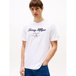 T-Shirt Tommy Hilfiger "SCRIPT LOGO TEE", Herren, Gr. S, wei&szlig;, Single Jersey, Obermaterial: 100% Baumwolle, regular fit h&uuml;ftlang, Rundhals, abgesteppt, Shirts T-Shirt, mit aufgesticktem Logo