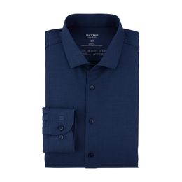 Businesshemd OLYMP "Level Five", Herren, Gr. 45, N-Gr, blau (marine), Web, Obermaterial: 64% Baumwolle, 27% Polyester, 9% Elasthan, k&ouml;rpernah normal, 2-Knopf-Manschette, Hemden Businesshemd, mit feiner Struktur