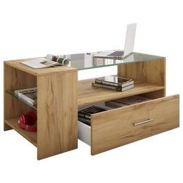 Couchtisch Vcm "Holz Sofatisch Couchtisch Schublade Glas Tindala", braun (honig, eiche), B:100cm T:50cm, Tische, Couchtisch