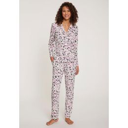 Pyjama Vivance Dreams, Damen, Gr. 44/46, bunt (bunt, gepunktet), Single Jersey, Obermaterial: 50% Baumwolle, 50% Viskose, Basic schmal lang, V-Ausschnitt, Homewear-Sets Pyjama, mit Aquarell-Muster