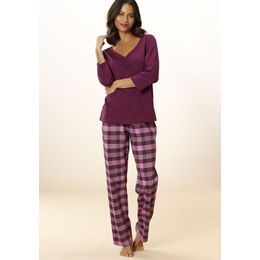 Pyjama Vivance Dreams, Damen, Gr. 56/58, rot (bordeaux), Single Jersey, Obermaterial: 100% Baumwolle, kariert, Basic, lang, V-Ausschnitt, eingesetzt, Homewear-Sets Pyjama, mit karierter Hose