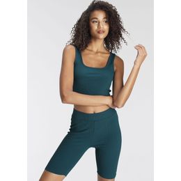 Shorty Lascana, Damen, Gr. 40/42, blau, Jersey, Obermaterial: 63% Polyester, 32% Viskose, 5% Elasthan, k&ouml;rpernah bodenlang, Homewear-Sets Shorty, bestehend aus Top und Shorts aus Rippmaterial, Homewear-Set