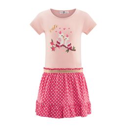 Jerseykleid happy girls, M&auml;dchen, Gr. 98, N-Gr, powder pink, Jersey, Obermaterial: 95% Baumwolle, 5% Elasthan, bedruckt, Basic knieumspielend, Rundhals, Kleider Jerseykleid
