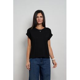Kurzarmshirt Seidel Moden "Otto exclusiv", Damen, Gr. 52, schwarz, Jersey, Obermaterial: 94% Viskose, 6% Elasthan, unifarben, normal h&uuml;ftbedeckend, Rundhals, mit Aufschlag, Shirts Kurzarmshirt, Rundhals mit &Auml;rmelaufschlag -MADE IN GERMANY