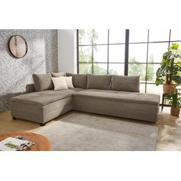 Jockenh&ouml;fer Ecksofa JOCKENH&Ouml;FER GRUPPE "Madrid L-Form, B: 306 cm, Liegefl. 180x200 cm, Dauerschl&auml;fer", grau (taupe), B:306cm T:106cm, Korpus: 100% Polyester;Kissen: 100% Polyester, Sofas, Ecksofa, mit Bettfuntkion, Bettkasten, Topper & Regal, Boxspringbettaufbau