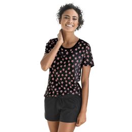 Shorty Vivance Dreams, Damen, Gr. 40/42, schwarz (schwarz, gemustert), Obermaterial: 100% Baumwolle, Basic, bequem, Rundhals, eingesetzt, Homewear-Sets Shorty, mit Sternchen-Druck