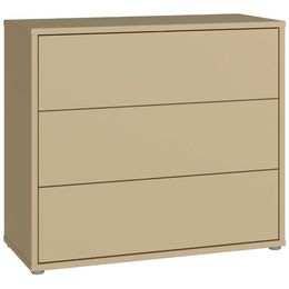 Kommode FORTE "Alice Springs, Kommode, 3 Schubk&auml;sten B/H/T 94,8/83,1/41,5", buttergelb, B:94,8cm H:83,1cm T:41,5cm, Holzwerkstoff, Sideboards, Kommode, Schubk&auml;sten mit Vollauszug, grifflos,Push to open