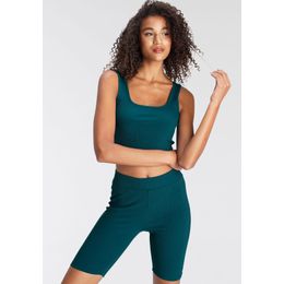 Shorty Lascana, Damen, Gr. 44/46, blau, Jersey, Obermaterial: 63% Polyester, 32% Viskose, 5% Elasthan, k&ouml;rpernah bodenlang, Homewear-Sets Shorty, bestehend aus Top und Shorts aus Rippmaterial, Homewear-Set