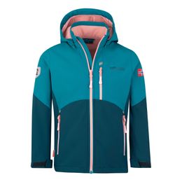 Softshelljacke Trollkids "GIRLS BALESTRAND JACKET", M&auml;dchen, Gr. 164, harbor blau, madeira blau, peony rose, Obermaterial: 100% Polyester, Jacken Softshelljacke, &Uuml;bergangsjacke