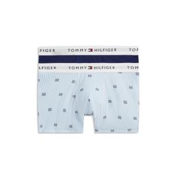 Trunk "2 PK TRUNK PRINT", Jungen, Gr. 140/146, 2 Stk., flag ithaca, preppy navy, Webqualit&auml;t, Obermaterial: 95% Baumwolle, 5% Elasthan, Tommy Hilfiger Underwear, gemustert, unifarben, k&ouml;rpernah, Unterhosen Trunk, Regular fit mit elastischem Bund