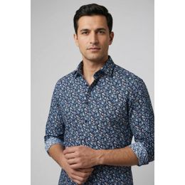 Langarmhemd OLYMP "Luxor", Herren, Gr. 45, N-Gr, marine, Web, Obermaterial: 100% Baumwolle, normal, 2-Knopf-Manschette, Hemden Langarmhemd, Businesshemd, New-Kentkragen, floraler Print, modern fit