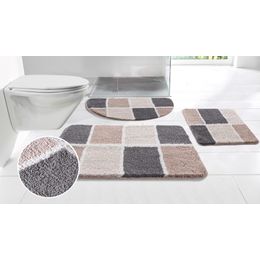 Badematte OTTO HOME "Anna mit Kachelmuster, Badvorleger, Badezimmer Teppich, Duschvorleger" Gr. 2, braun (beige), H:20mm, Polyester, Badematten, Badematte, Badteppich, Hoch-Tief Effekt, Modern, Weich