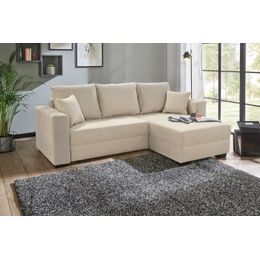 Jockenh&ouml;fer Ecksofa JOCKENH&Ouml;FER GRUPPE "Elmau L-Form, B: 235 cm", beige, B:235cm T:90cm, Korpus: 100% Polyester;Kissen: 100% Polyester, Sofas, Ecksofa, mit Bettfunktion, Bettkasten & 2 Zierkissen