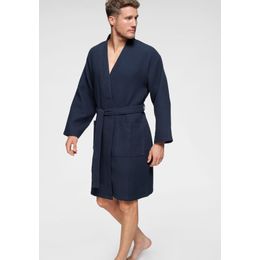 Unisex-Bademantel OTTO HOME "Nora, ideal f&uuml;r Sauna & Spa, Hotelbademantel, Morgenmantel" Gr. M, blau (navy), L:100cm, Waffelpiqu&eacute;, Hausm&auml;ntel, Unisex-Bademantel, Damen & Herren, Kimono-Kragen, Waffelpiqu&eacute;, Baumwolle, Reisebademantel, Topseller