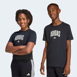 T-Shirt adidas Sportswear "COLLEGIATE GRAPHIC KIDS", Jungen, Gr. 140, schwarz, sanftes wei&szlig;, Obermaterial: 100% Baumwolle, Shirts T-Shirt, f&uuml;r Kinder, mit grafischem Design, aus Baumwolle