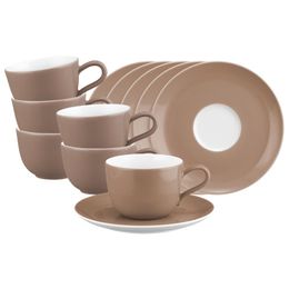 Tasse Seltmann Weiden "Kaffeetassen mit Untertassen Liberty Pure Colors 260 ml 6er Set", braun (cocoa braun), B:16,1cm H:8,1cm &Oslash;:16,1cm, Porzellan, Trinkgef&auml;&szlig;e, Tasse, Sp&uuml;lmaschinenfest, Mikrowellensicher, Ofenfest